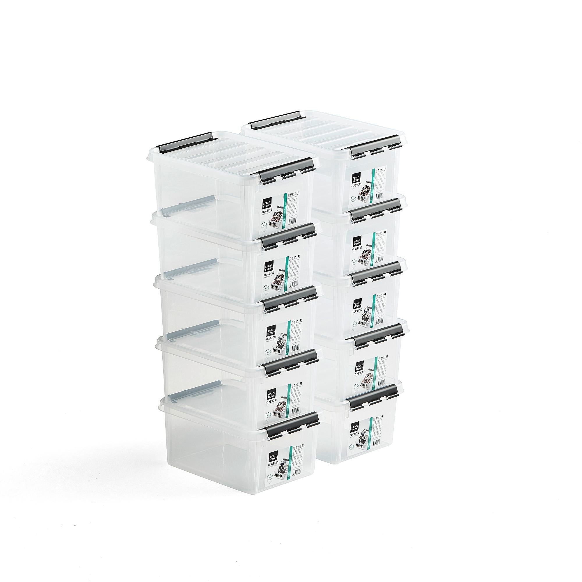 Helt nytt | Plastkasse LEE med lokk, 8 l, 10 stk., L340 B250 H160 mm ...